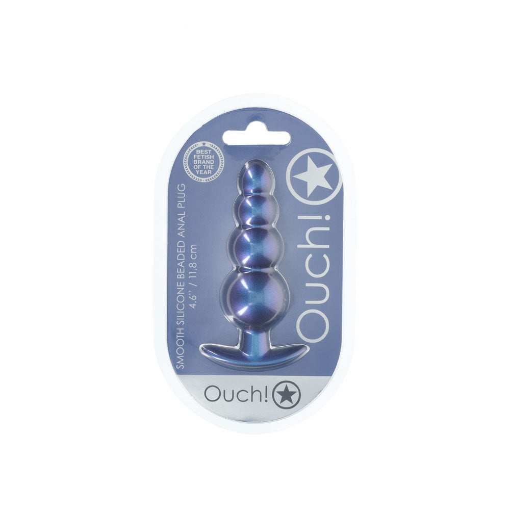 OUCH! Beaded Anal Plug - Metallic Blue - Metallic Blue 11.7 cm Butt Pl ...